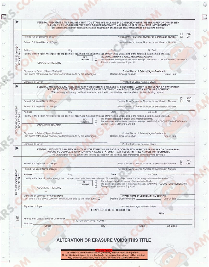 Nevada Car Title - How to transfer a vehicle, rebuilt or lost titles.