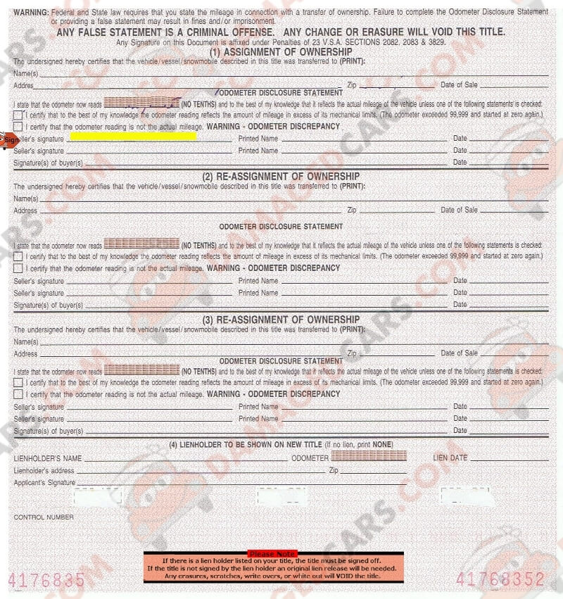 Vermont Car Title - How to transfer a vehicle, rebuilt or lost titles.